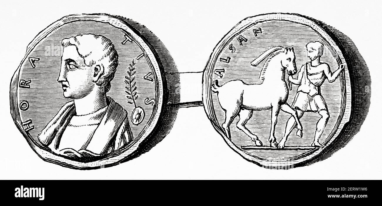Horace on a Roman bronze medal, Ancient roman empire. Italy, Europe ...