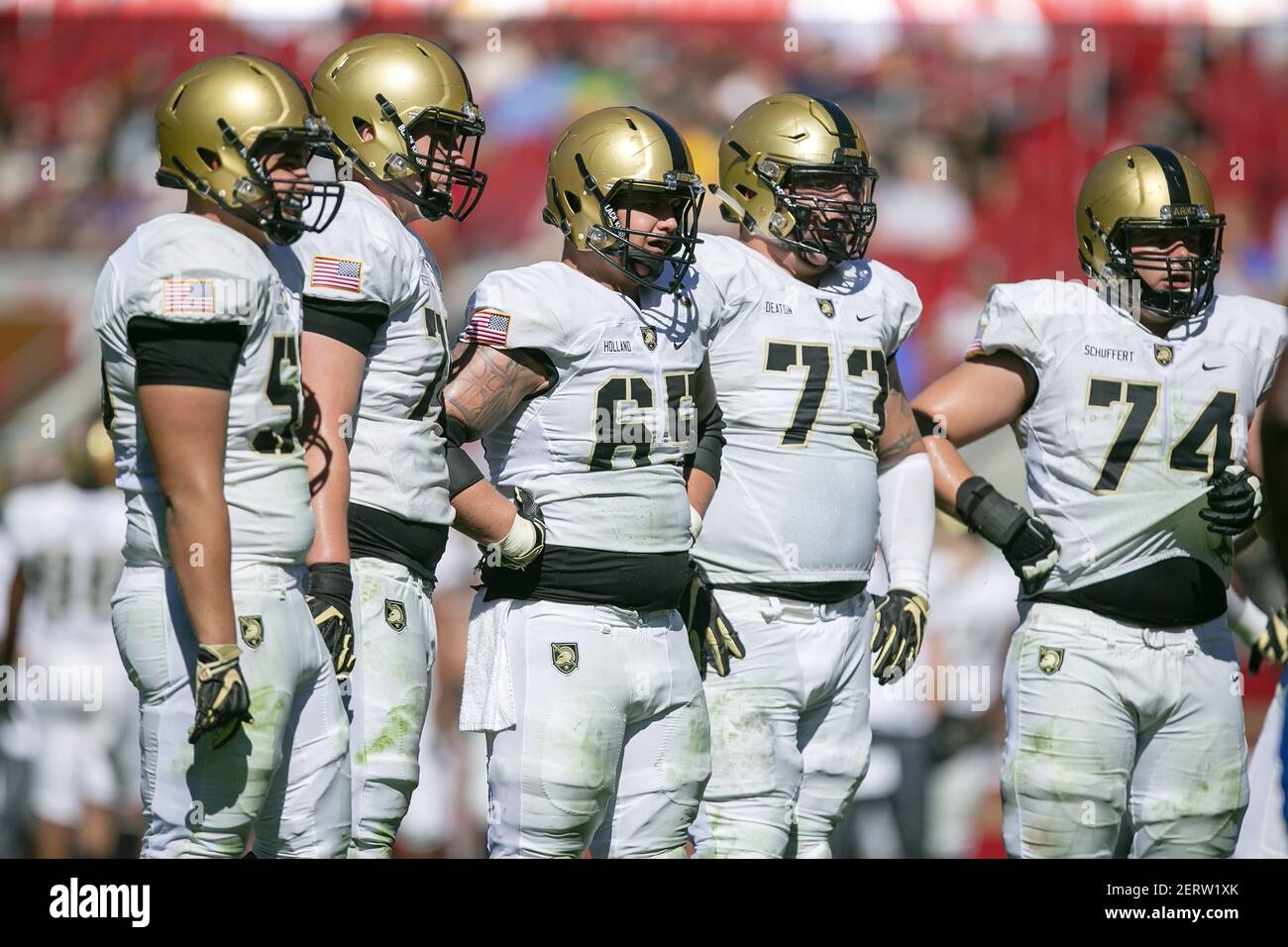 October 13, 2018: The Army Black Knights offensive line in action ...