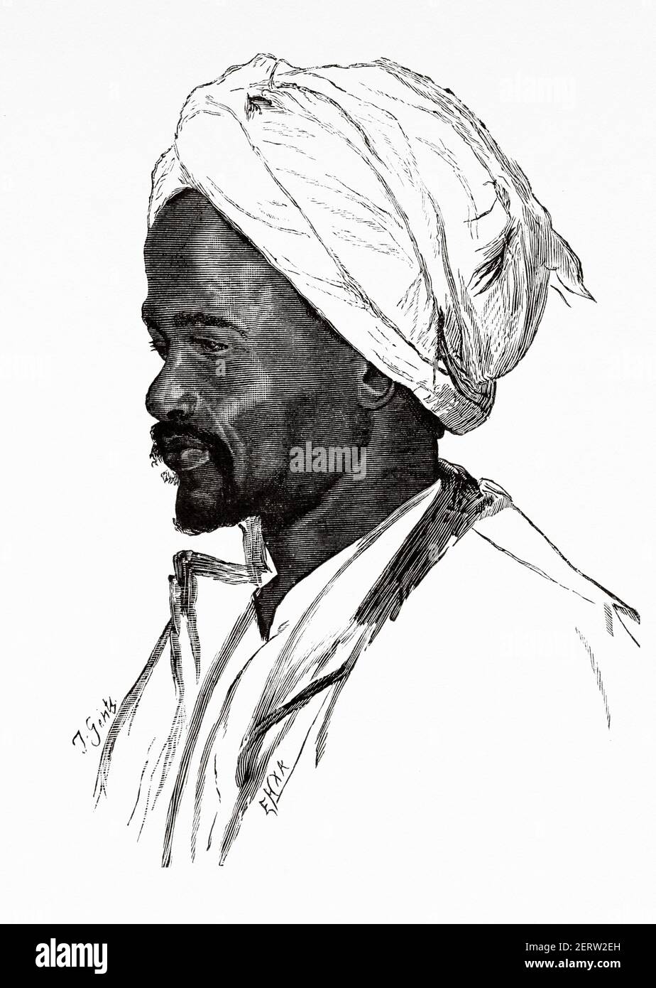 Nubian man, Egypt in XIX century. Africa. Old 19th century engraved ...