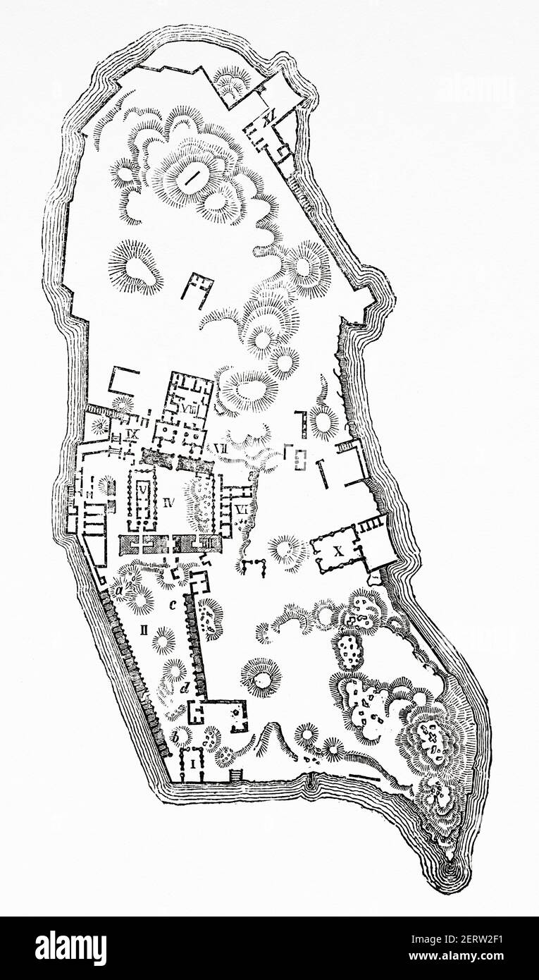 Map of the Island of Philae and its temples. Egypt in XIX century ...