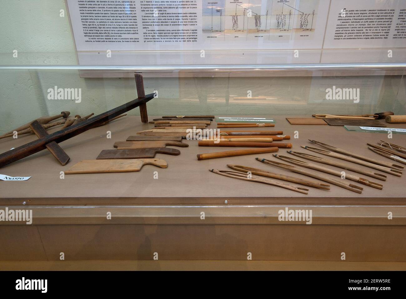 Old wooden tools for fixing fishing nets on display at Fishing Museum ...