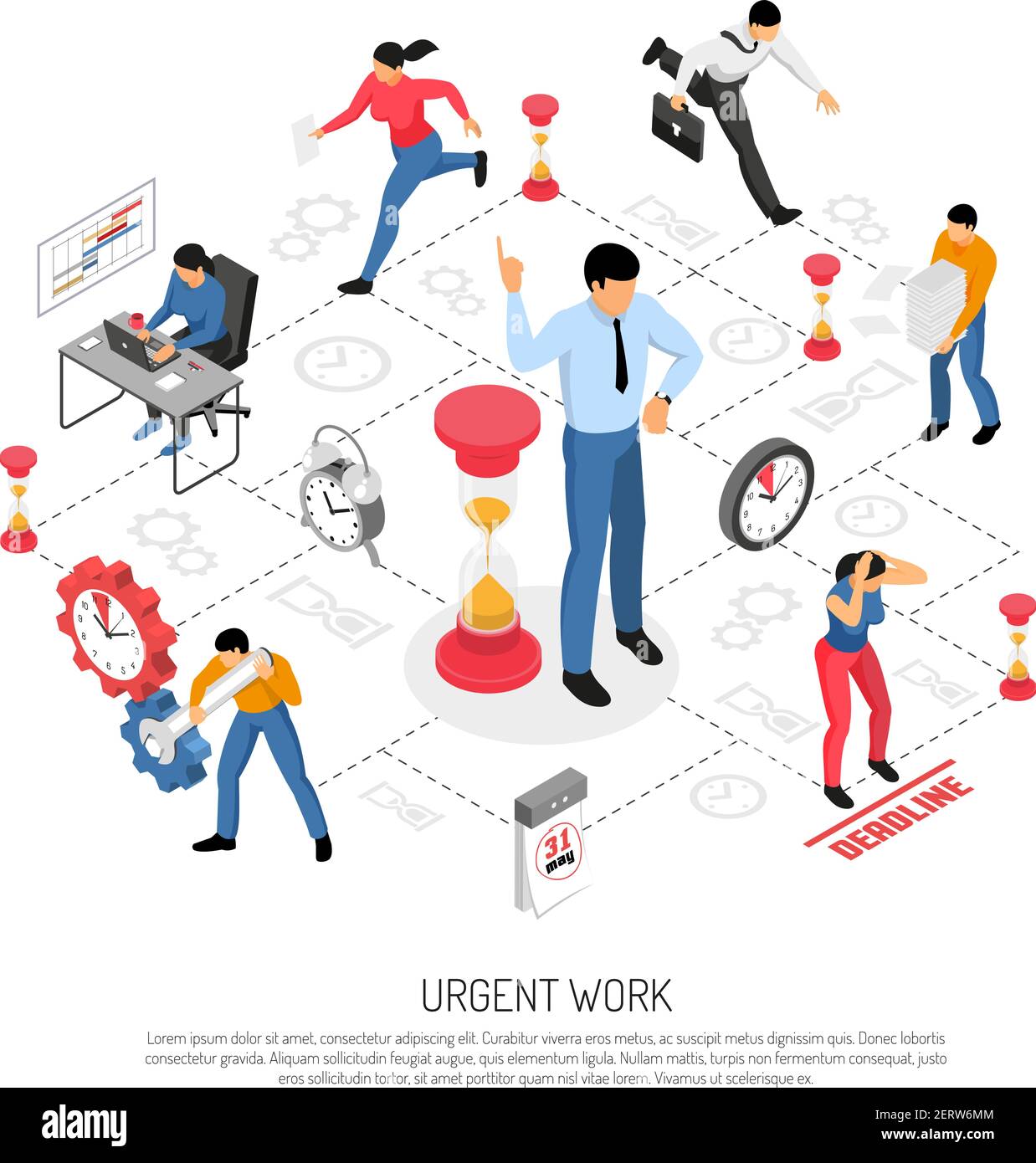 People doing urgent work before approaching deadline isometric ...