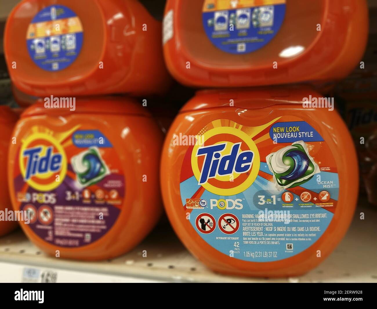 Packages of Tide Pods detergent in a supermarket in New York on ...
