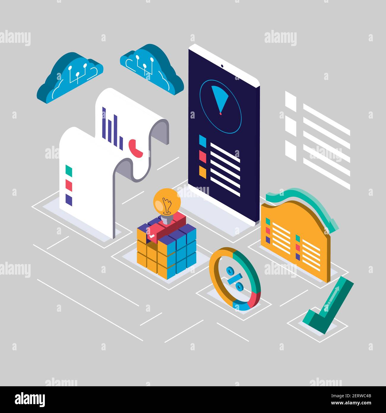 digital solutions smartphone cloud storage data vector illustration ...