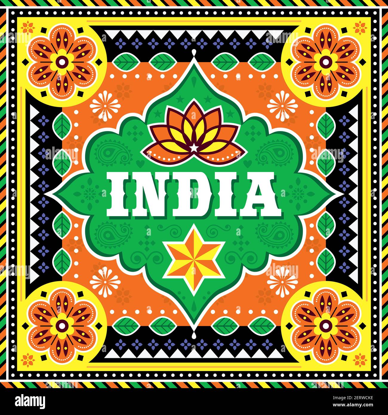 India vector design inspired by Pakistani or Indian truck art with ...