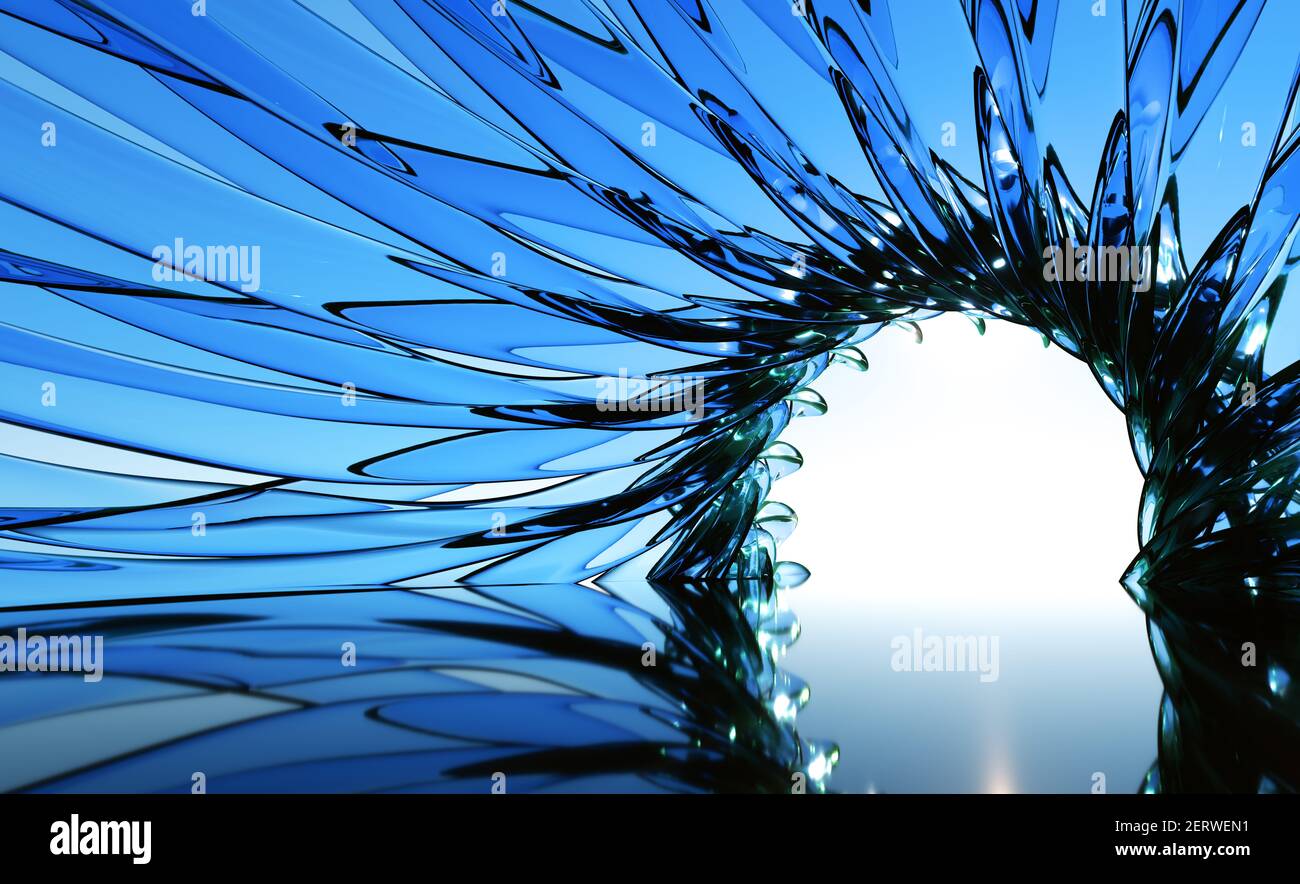 3d Render Abstract Blue Background Glass portal with floor Stock Photo ...