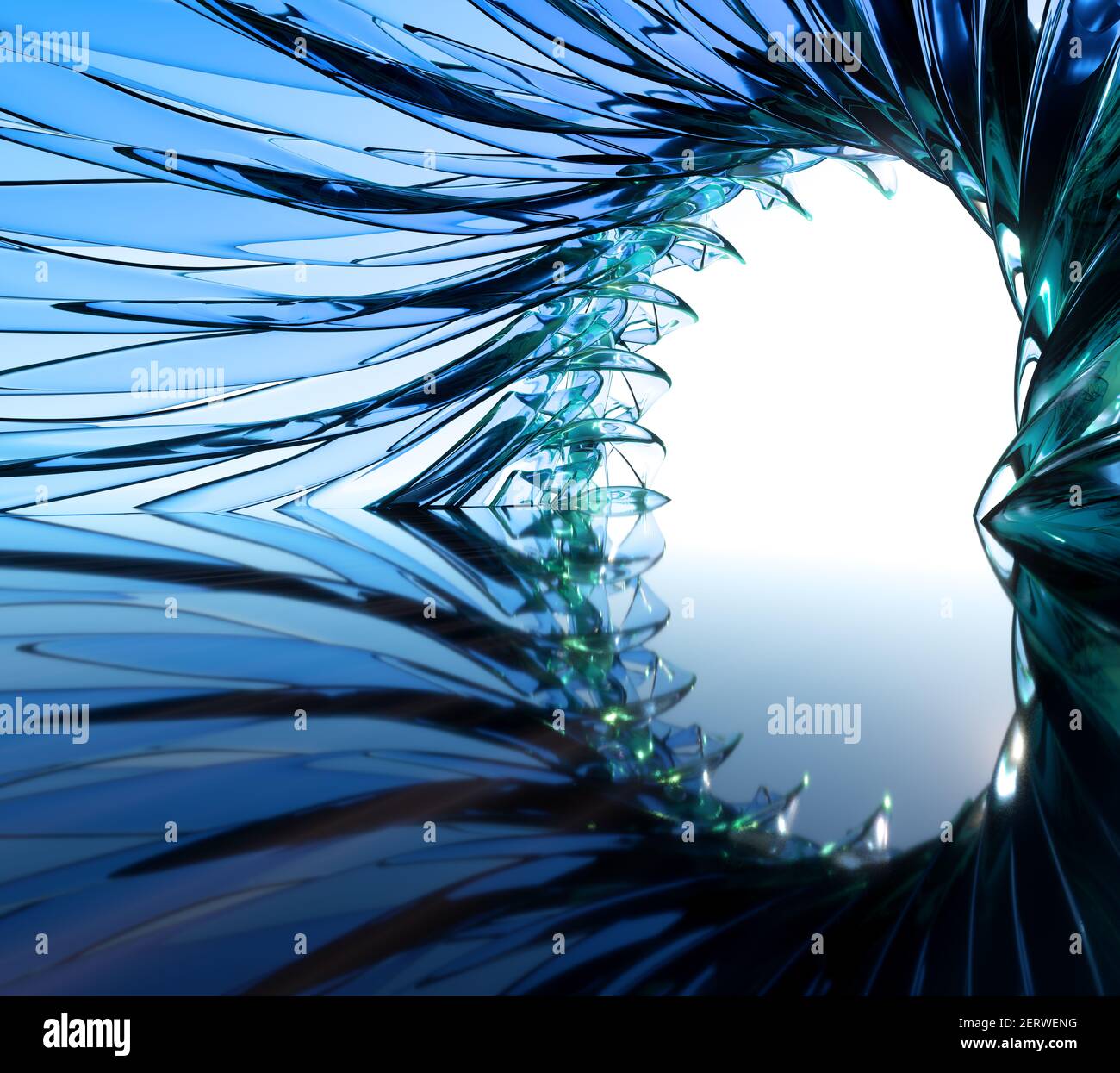 3d Render Abstract Blue Background Glass portal with reflective floor ...