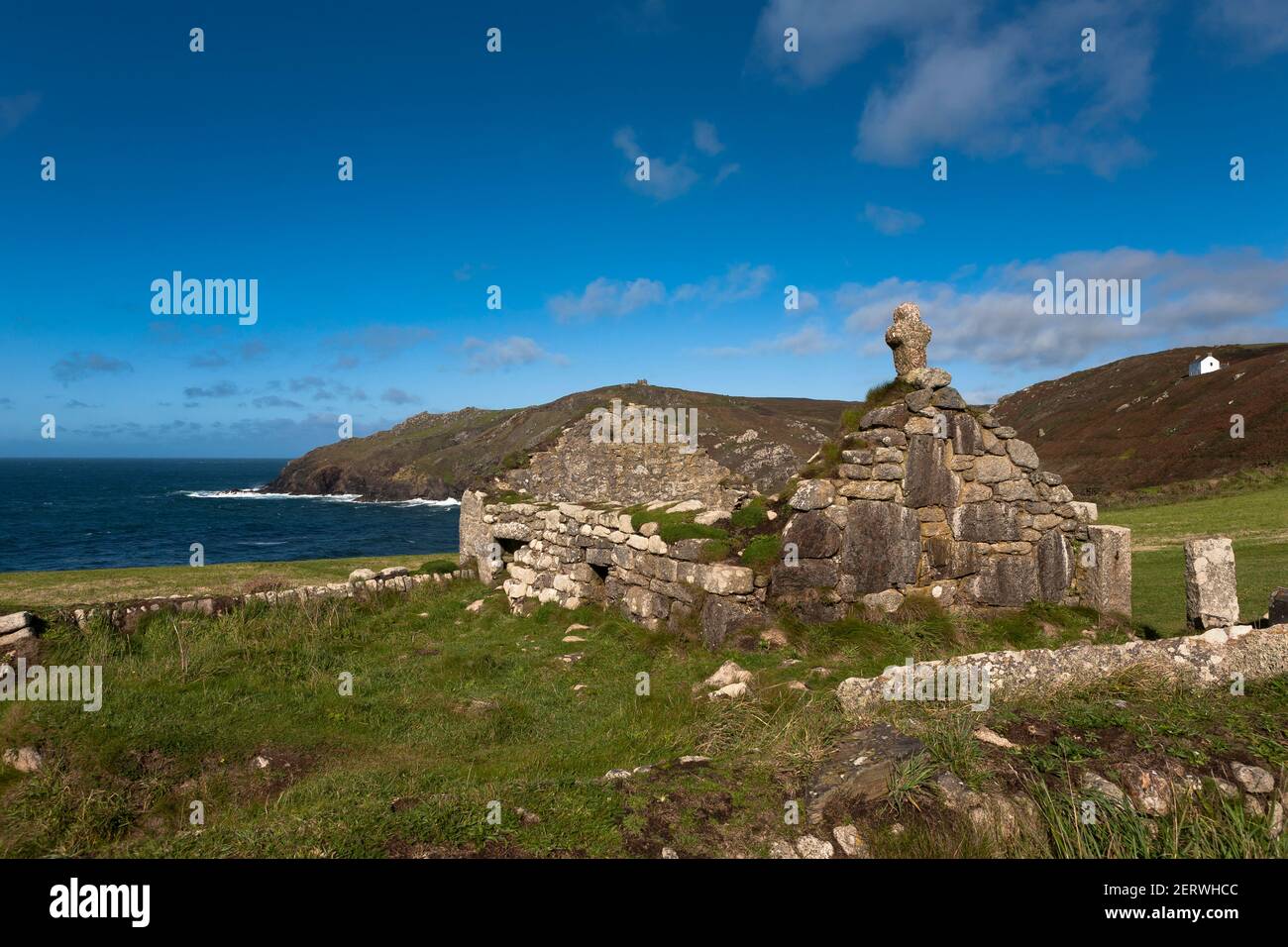 The ruins of the early Christian St. Helen's Chapel, Cape Cornwall ...