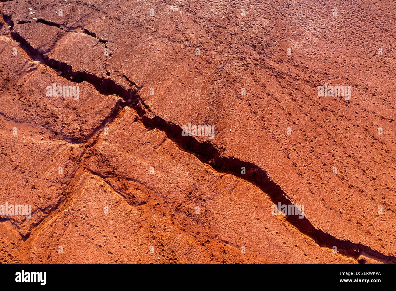 Aerial view of a reservoir full of red toxic sludge. Hungary - red mud ...