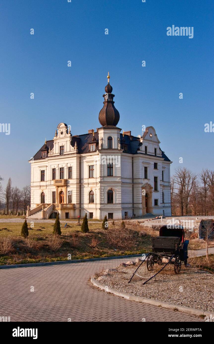 Baroque palace in village of Biskupice Podgórne near Korean LG factory ...