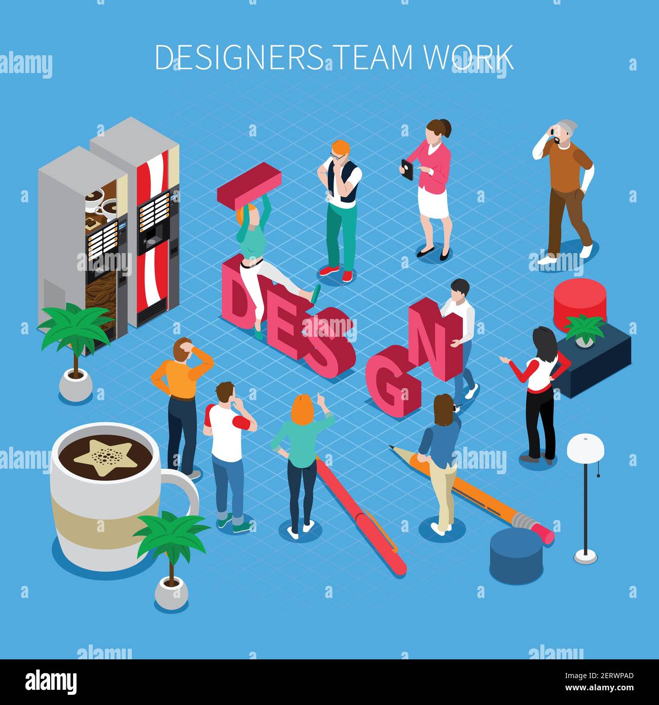 Designers teamwork isometric concept with shoes and boots symbols ...