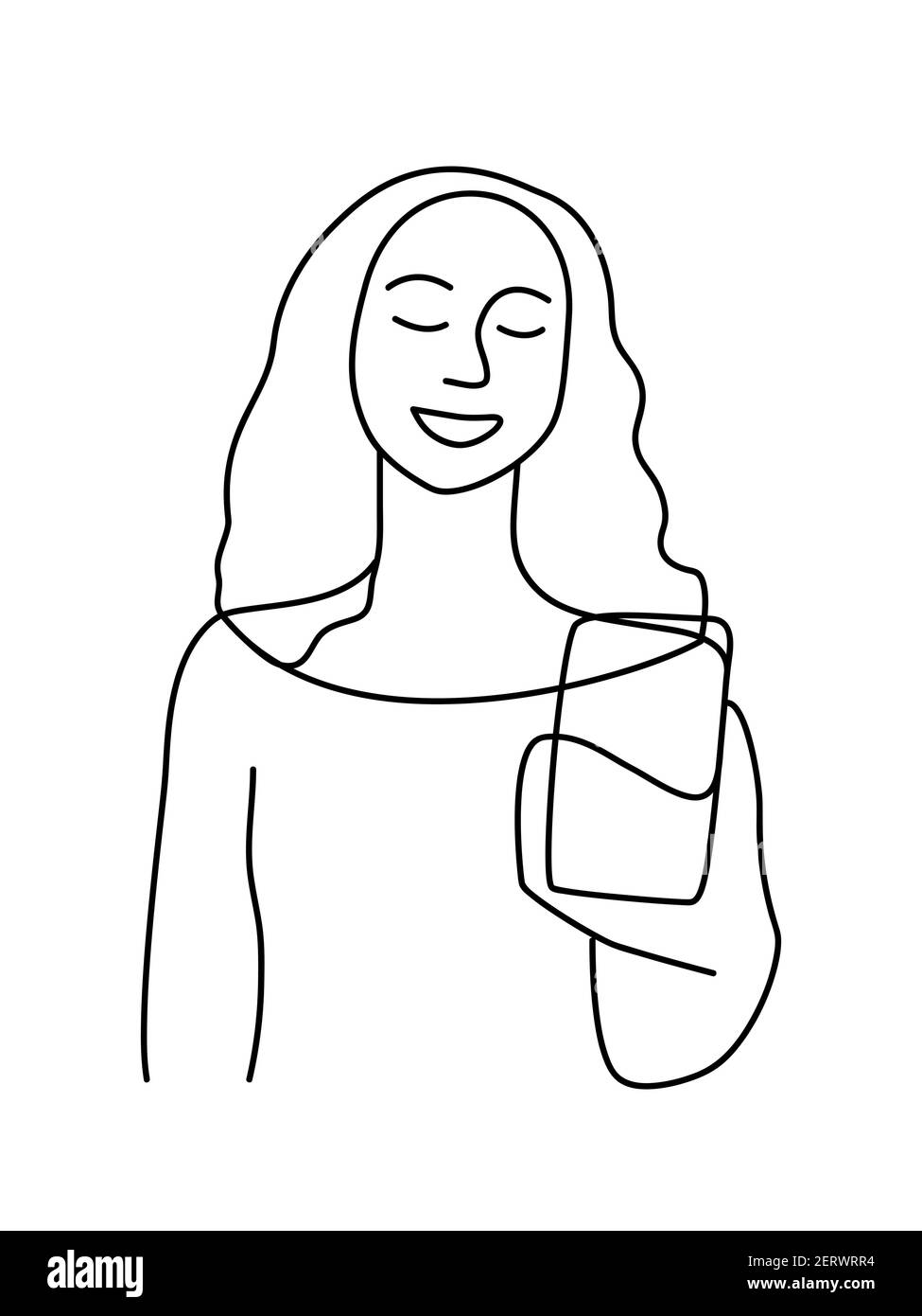Minimalism hand drawn female vector portrait in modern abstract one ...