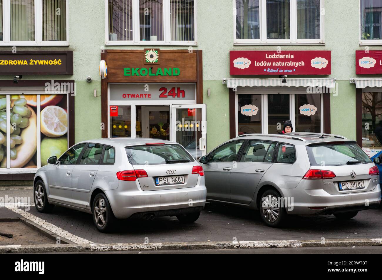 POZNAN, POLAND - Mar 07, 2018: Audi and Volkswagen car parked in front ...