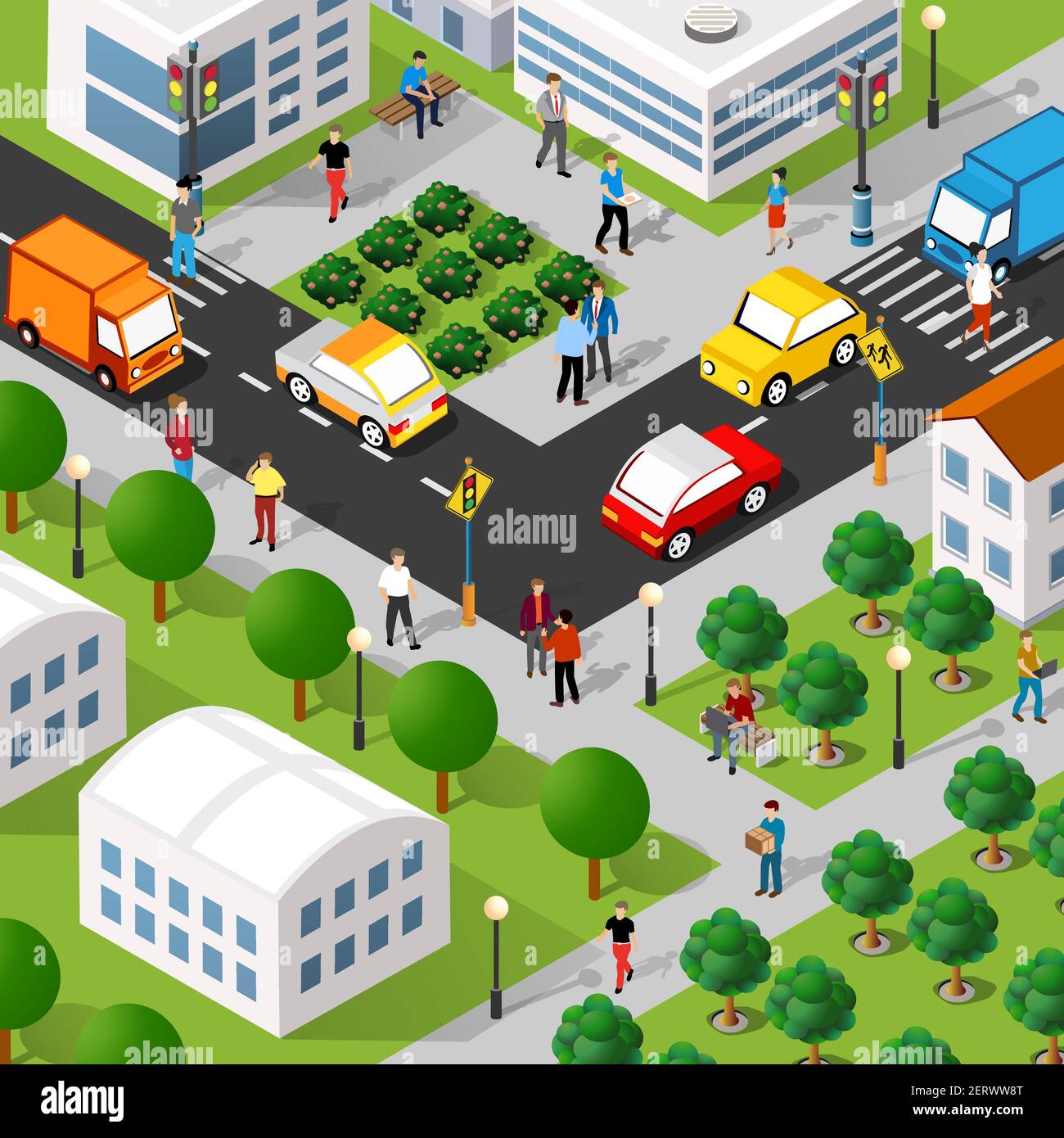 Isometric 3D illustration of the city quarter with houses Stock Vector ...
