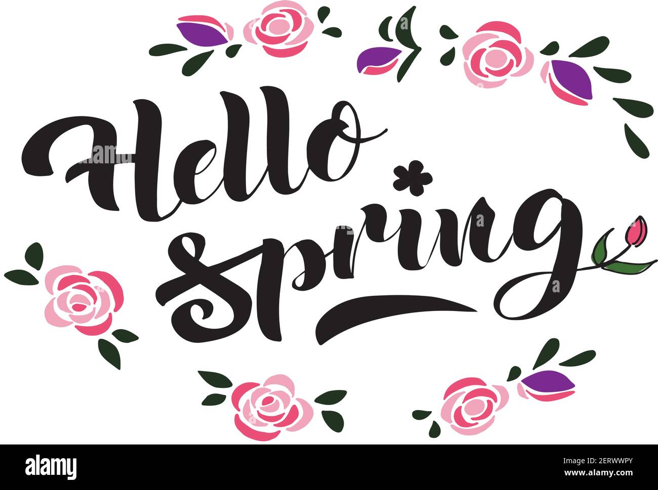 hello spring greeting card design lettering illustration Stock Vector ...