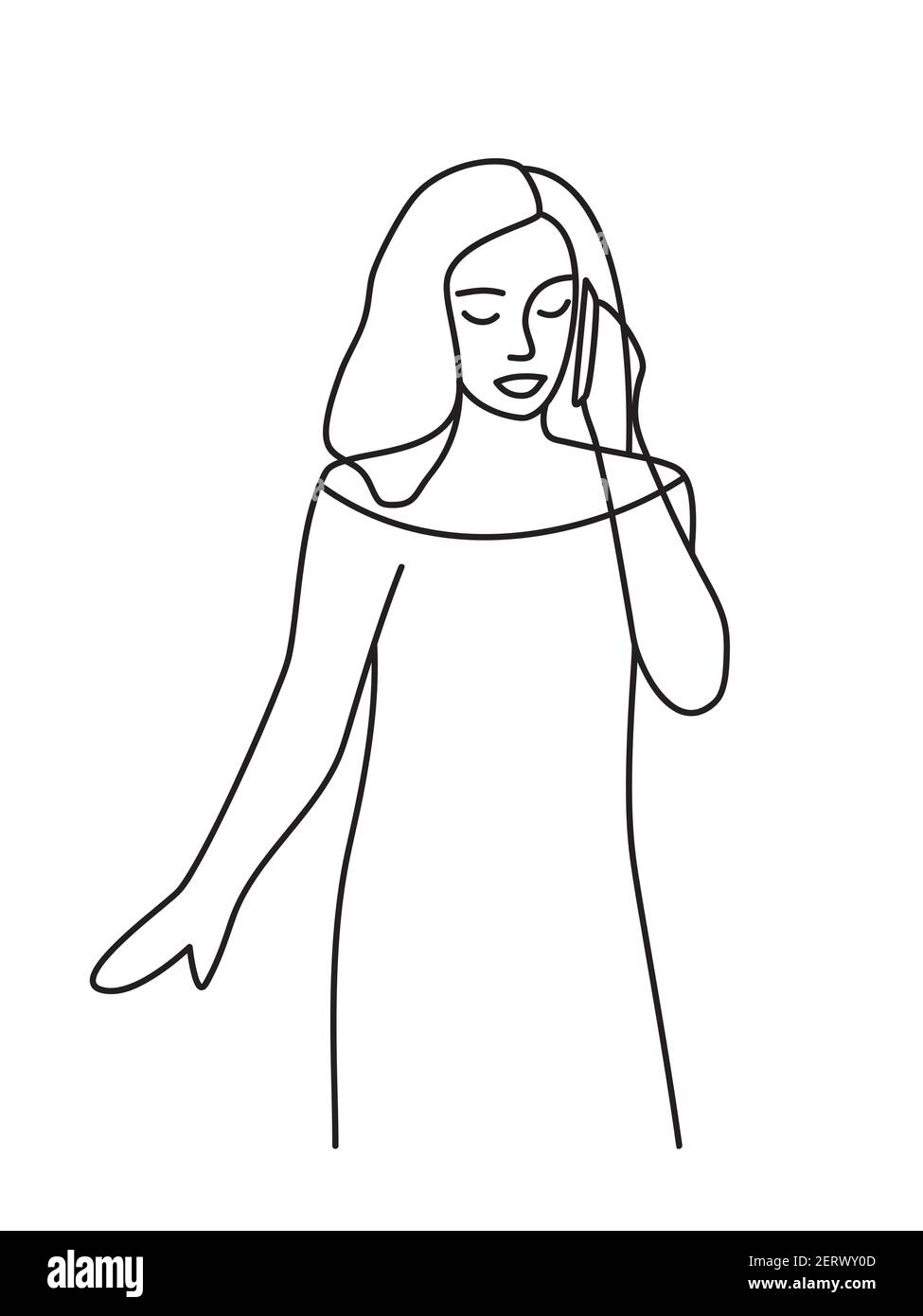 Minimalism Hand Drawn Female Vector Portrait In Modern Abstract One