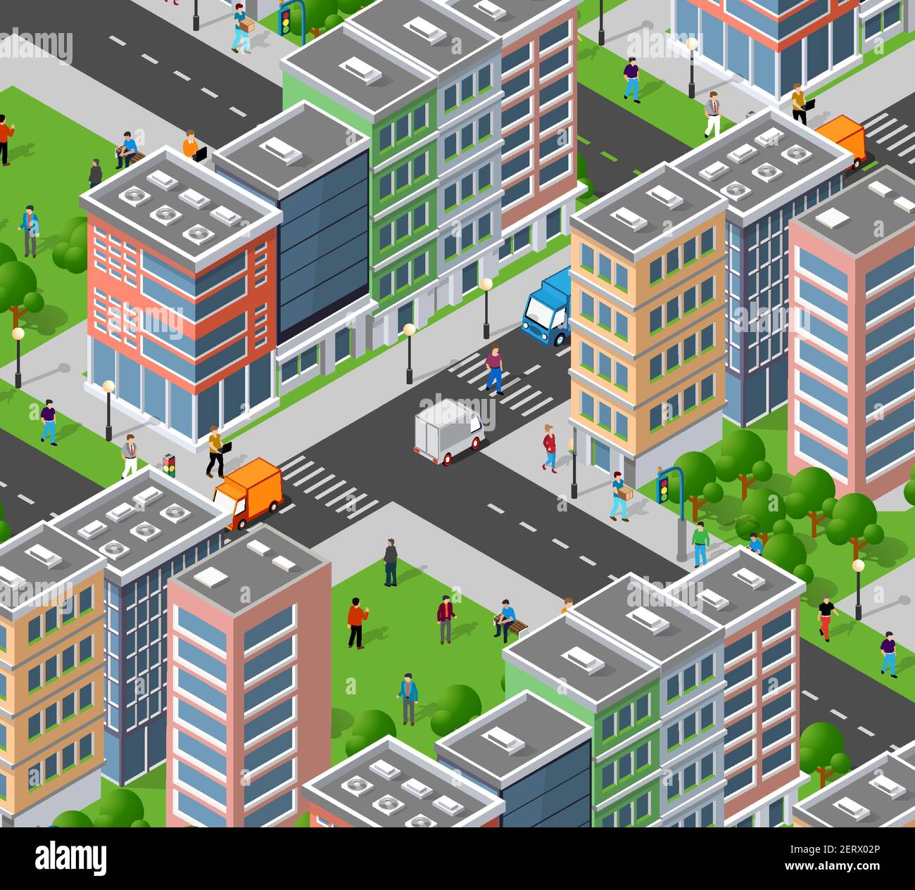 Isometric 3D illustration of the city quarter with houses Stock Vector ...