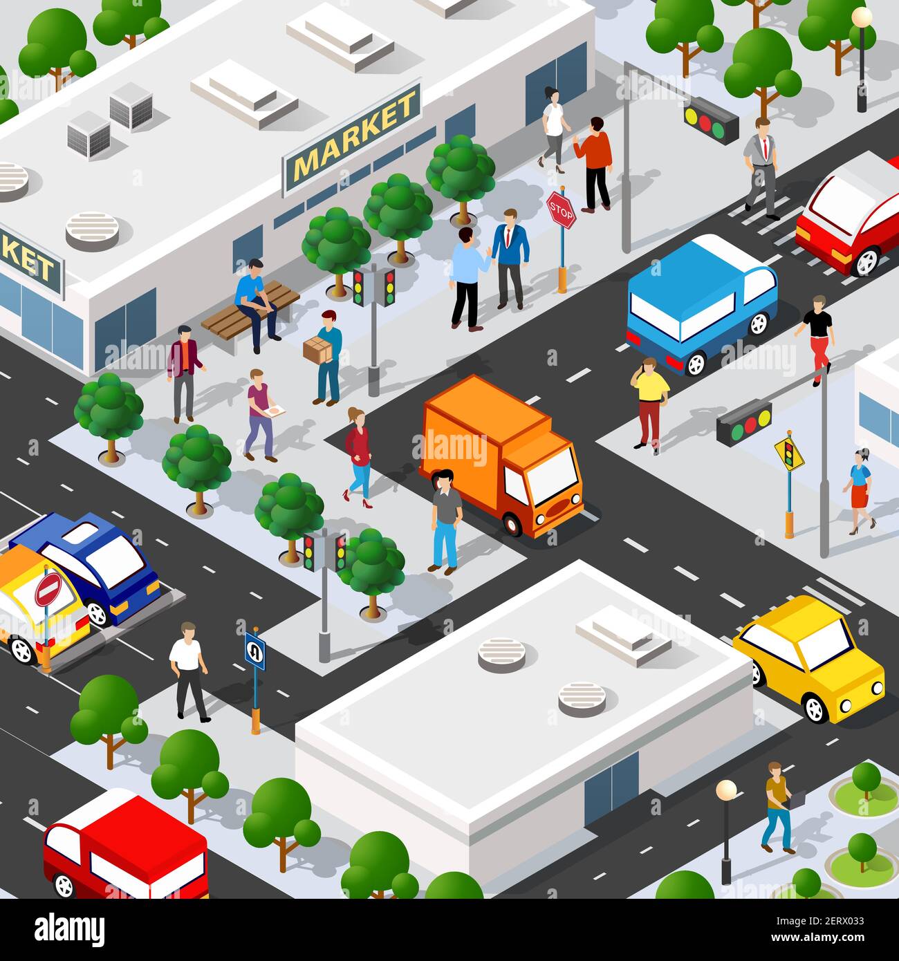 Isometric Mall supermarket shop 3D illustration of the city Stock ...