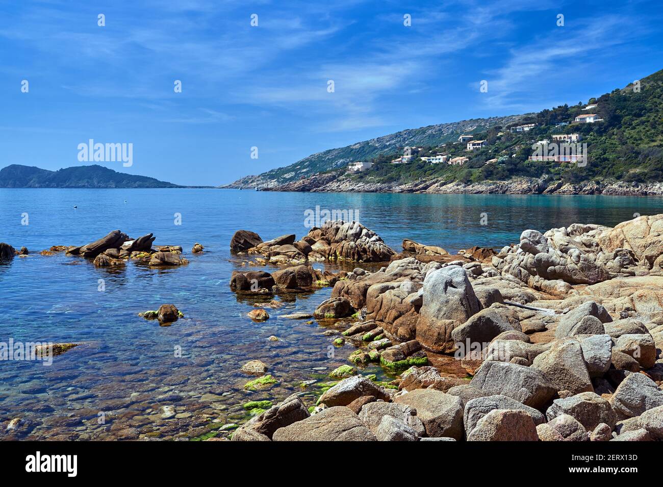 Boulders and rocks on the shore of the Mediterranean in France Stock ...