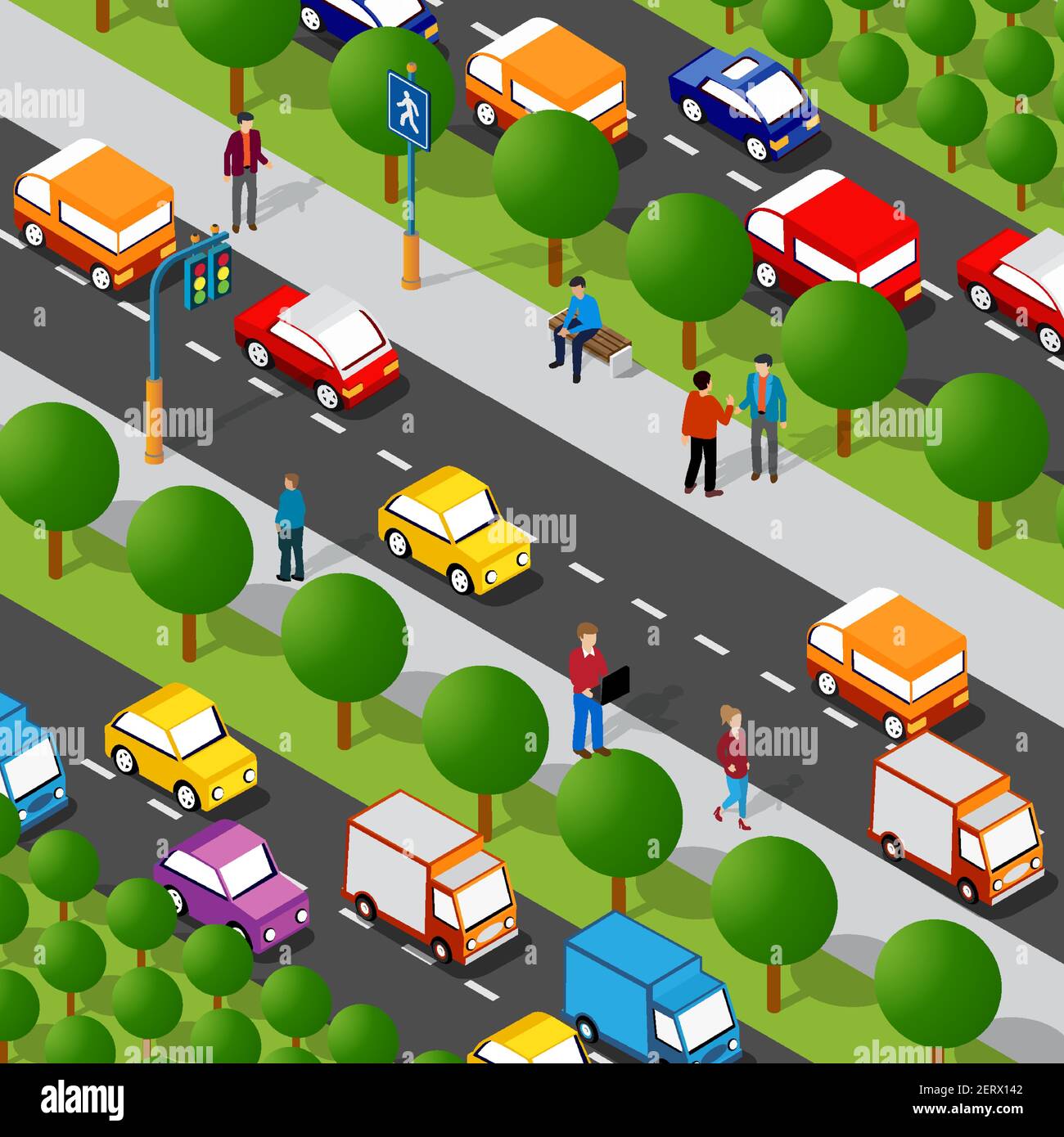 Isometric Street crossroads 3D illustration of the city quarter Stock ...