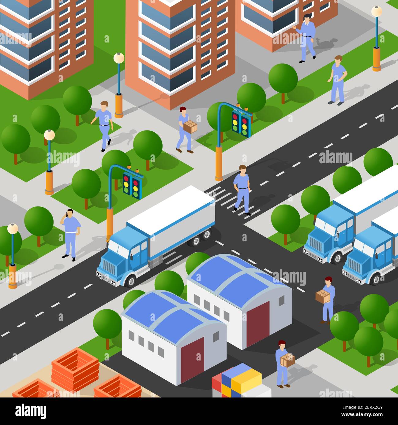Isometric 3D illustration of the city quarter with houses Stock Vector ...