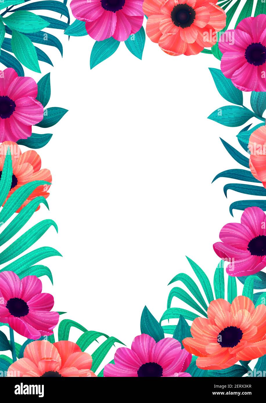 Floral frame. Tropical flowers trendy template. Vertical Design with ...