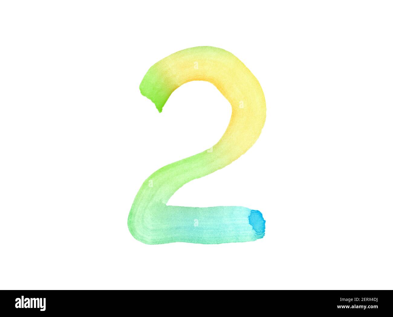 Watercolor numbers, hand-drawn by brush. Multicolor vintage symbol ...