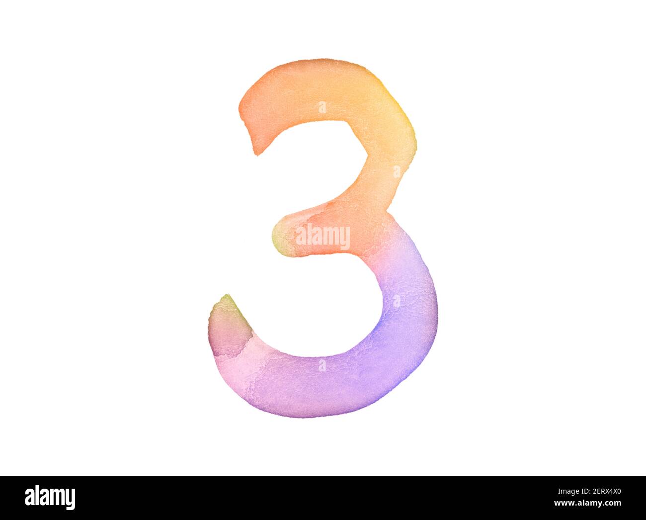 Watercolor numbers, hand-drawn by brush. Multicolor vintage symbol ...
