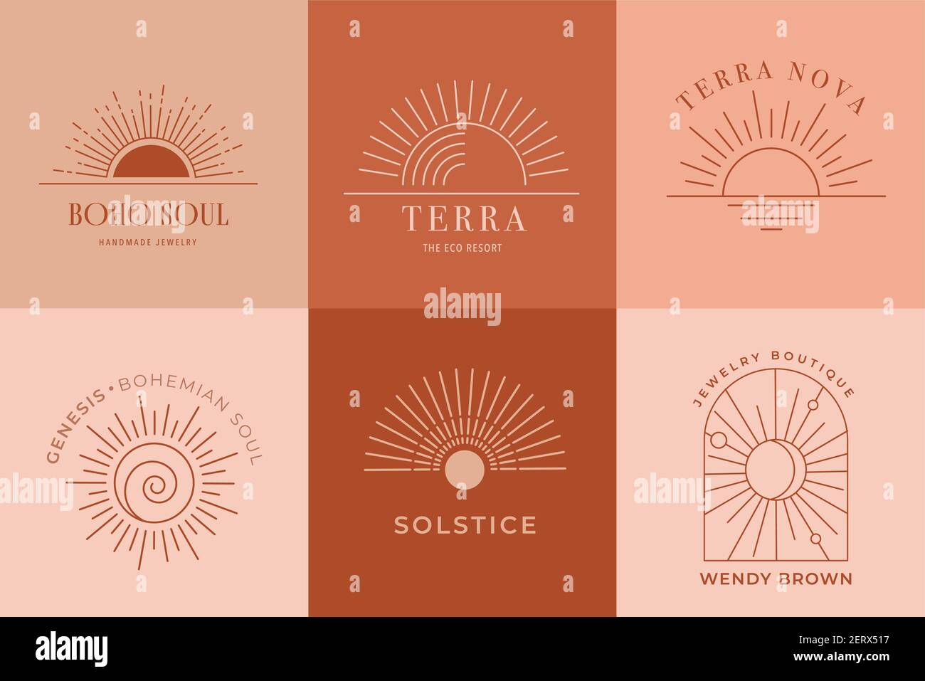 Bohemian linear logos, icons and symbols, sun design templates ...