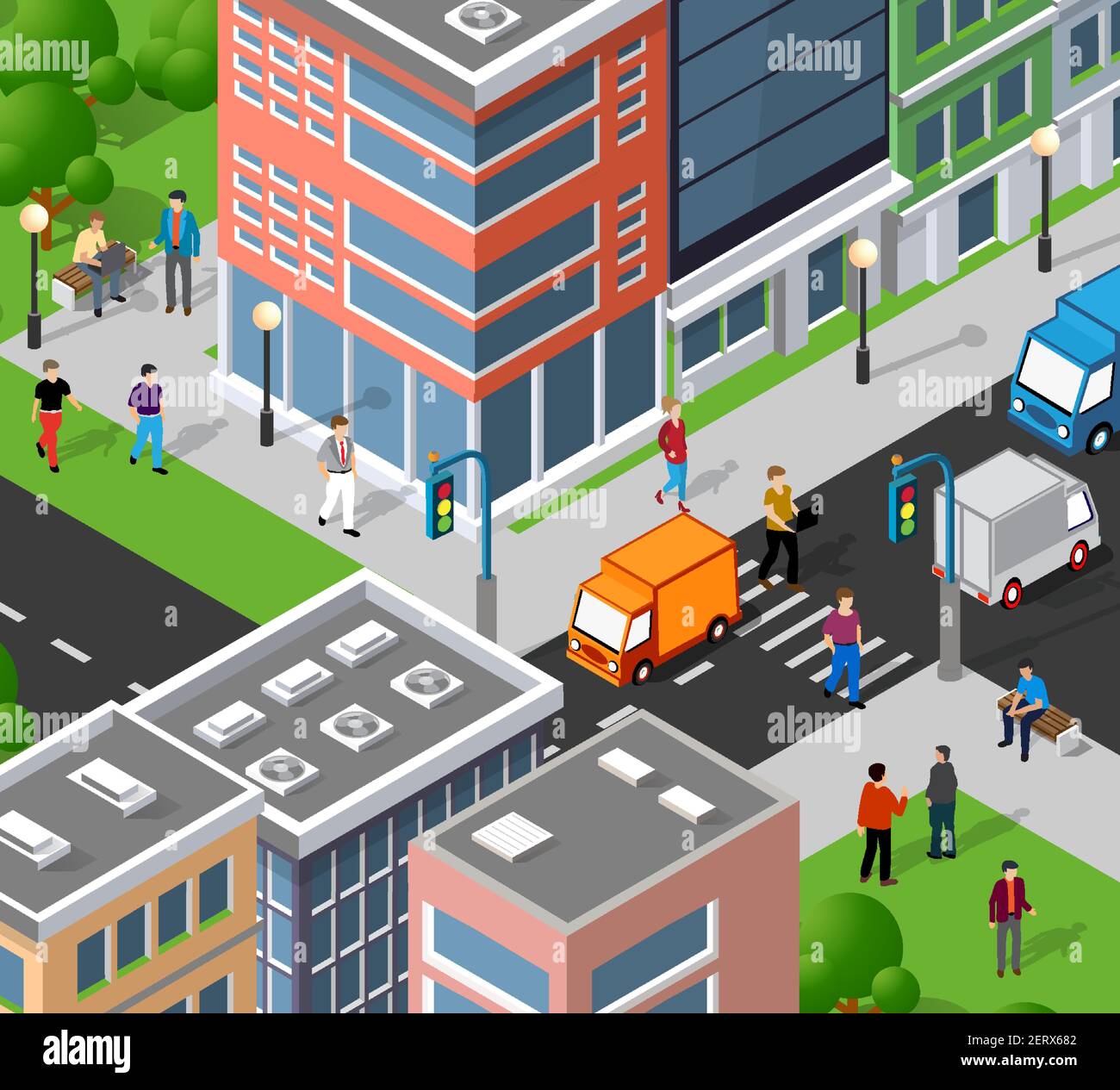 Isometric 3D illustration of the city quarter with houses Stock Vector ...