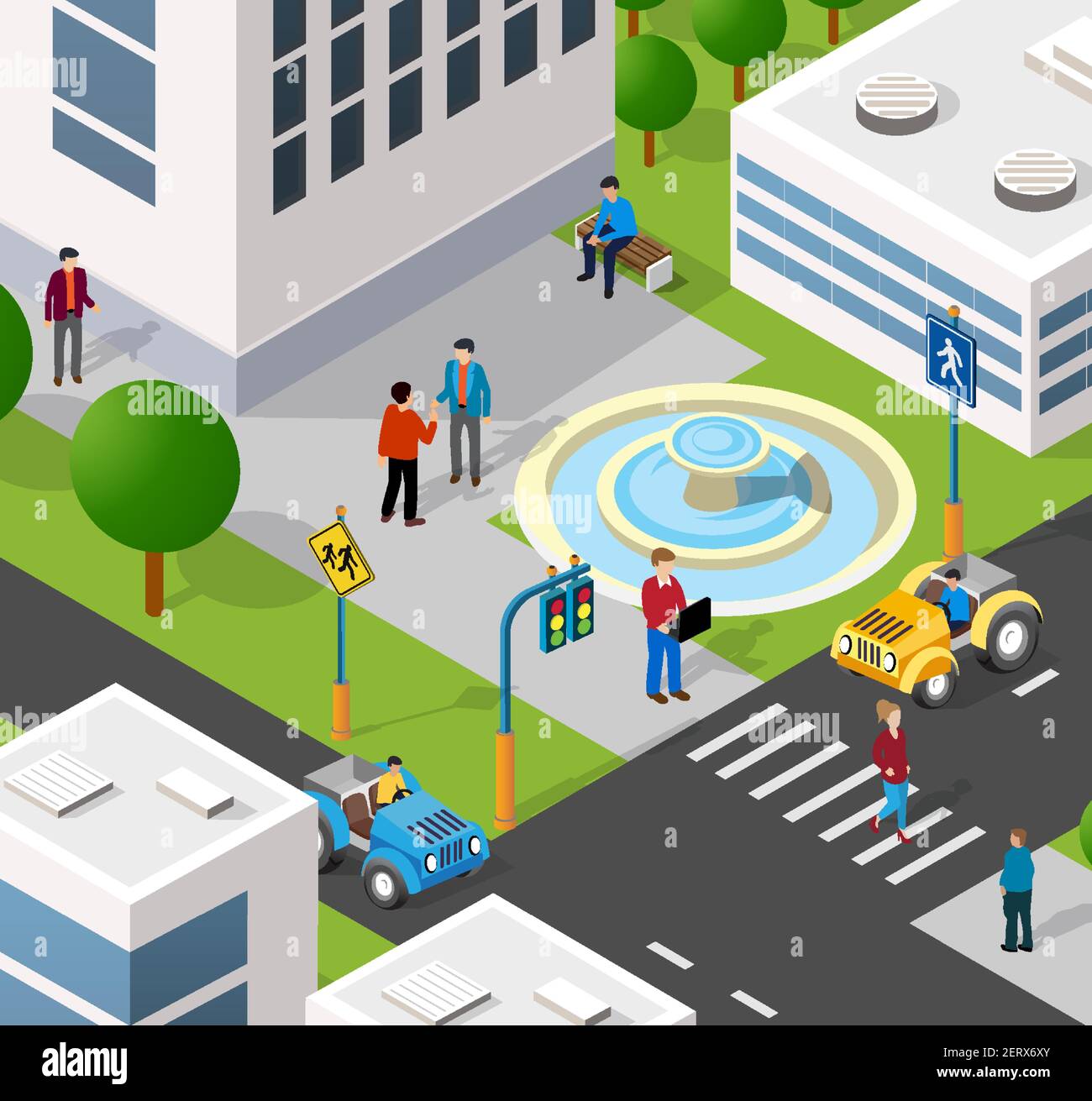 Isometric 3D illustration of the city quarter with houses Stock Vector ...