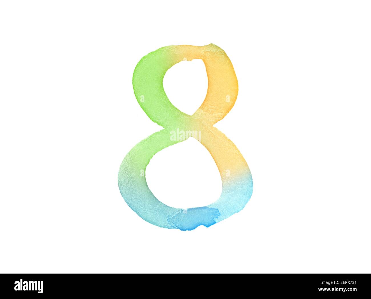 Watercolor numbers, hand-drawn by brush. Multicolor vintage symbol ...