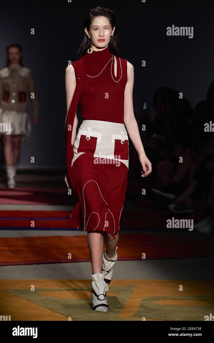 Model walks on the runway during the Modem brand fashion show held ...