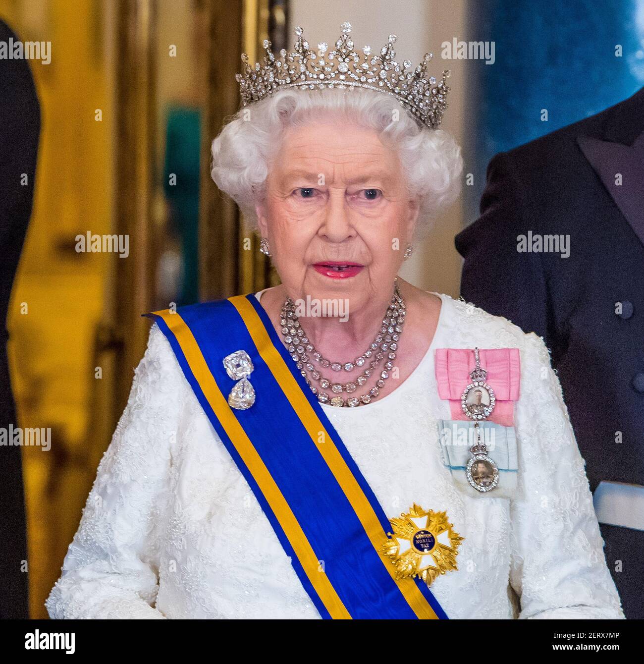 Queen Elizabeth II during State Banquet at Buckingham Palace, on the ...