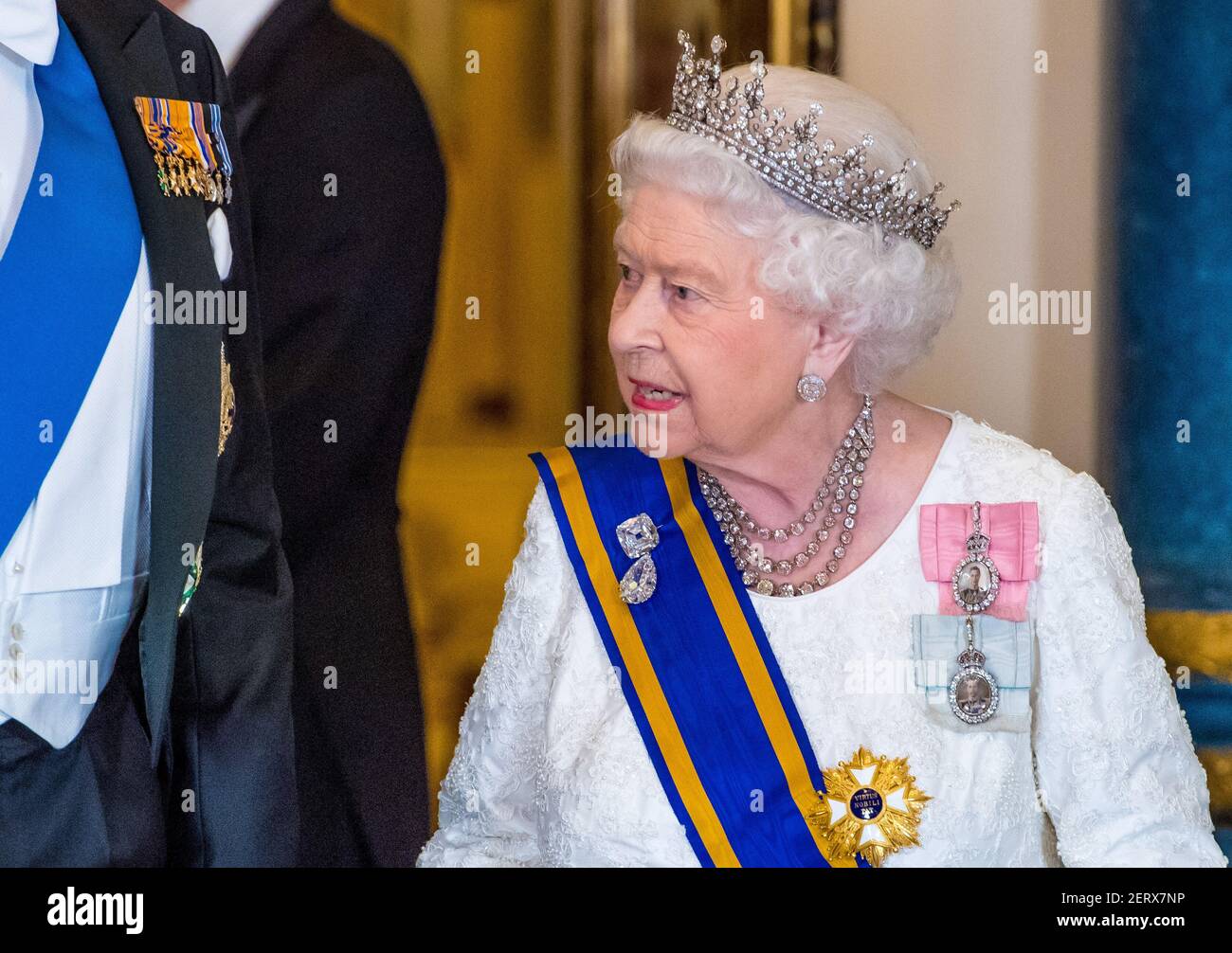 Queen Elizabeth II during State Banquet at Buckingham Palace, on the ...