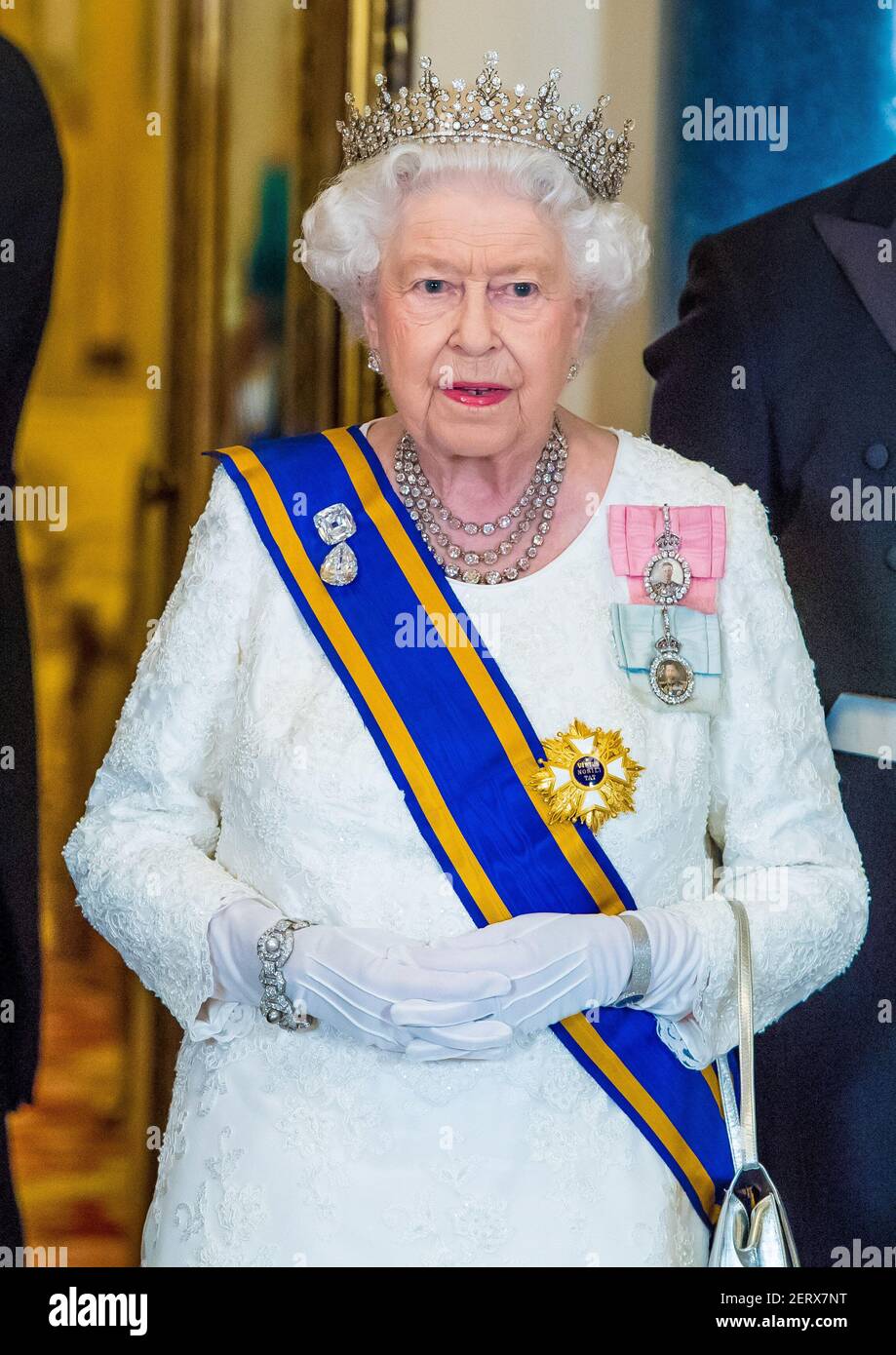 Queen Elizabeth II during State Banquet at Buckingham Palace, on the ...