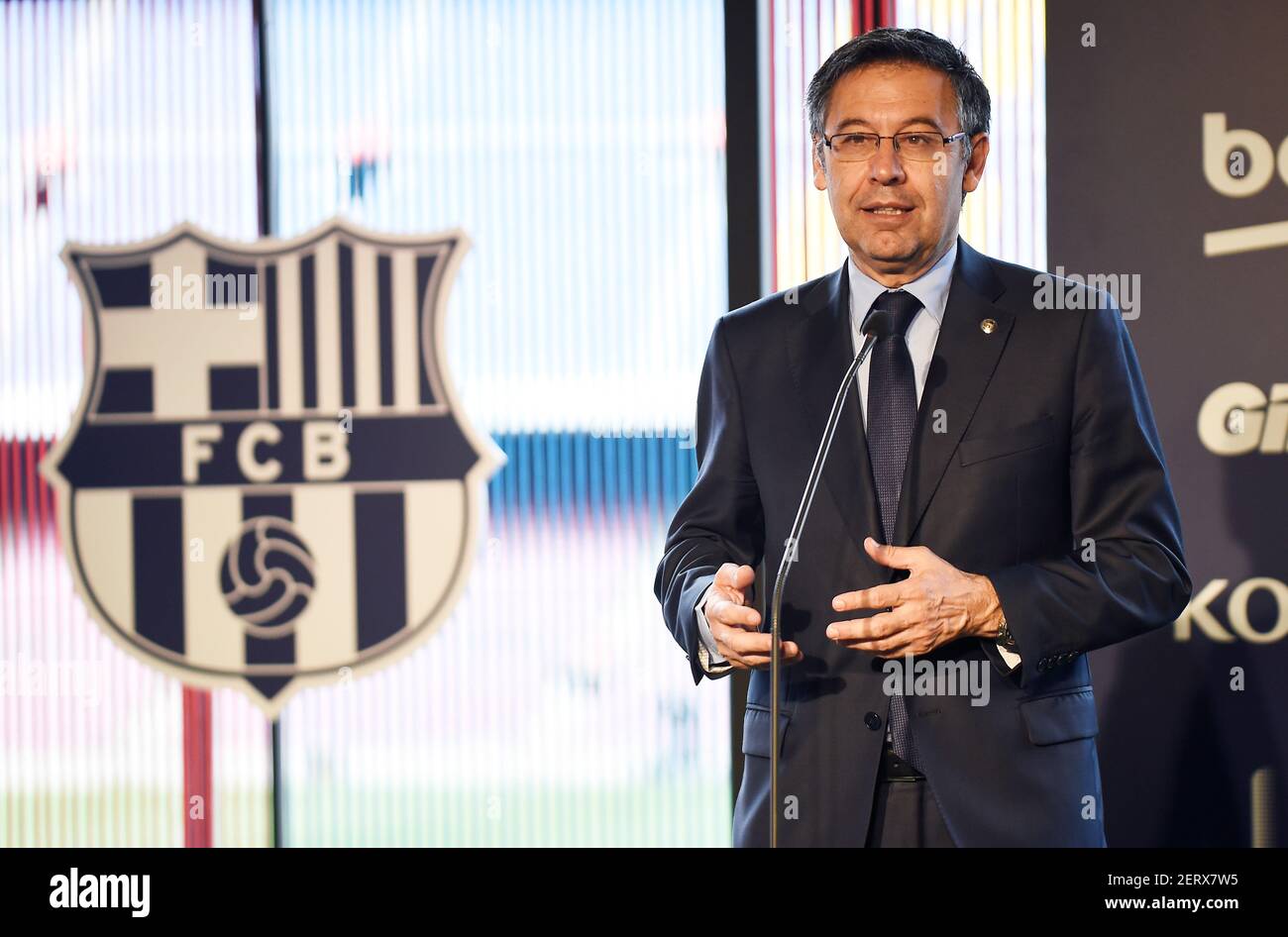 FC Barcelona president Josep Maria Bartomeu during the Clement Lenglet ...