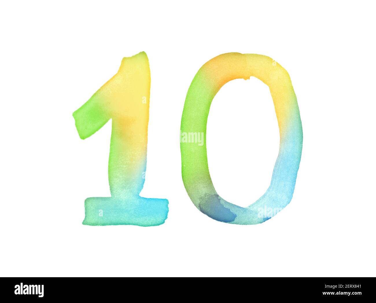Watercolor numbers, hand-drawn by brush. Multicolor vintage symbol ...