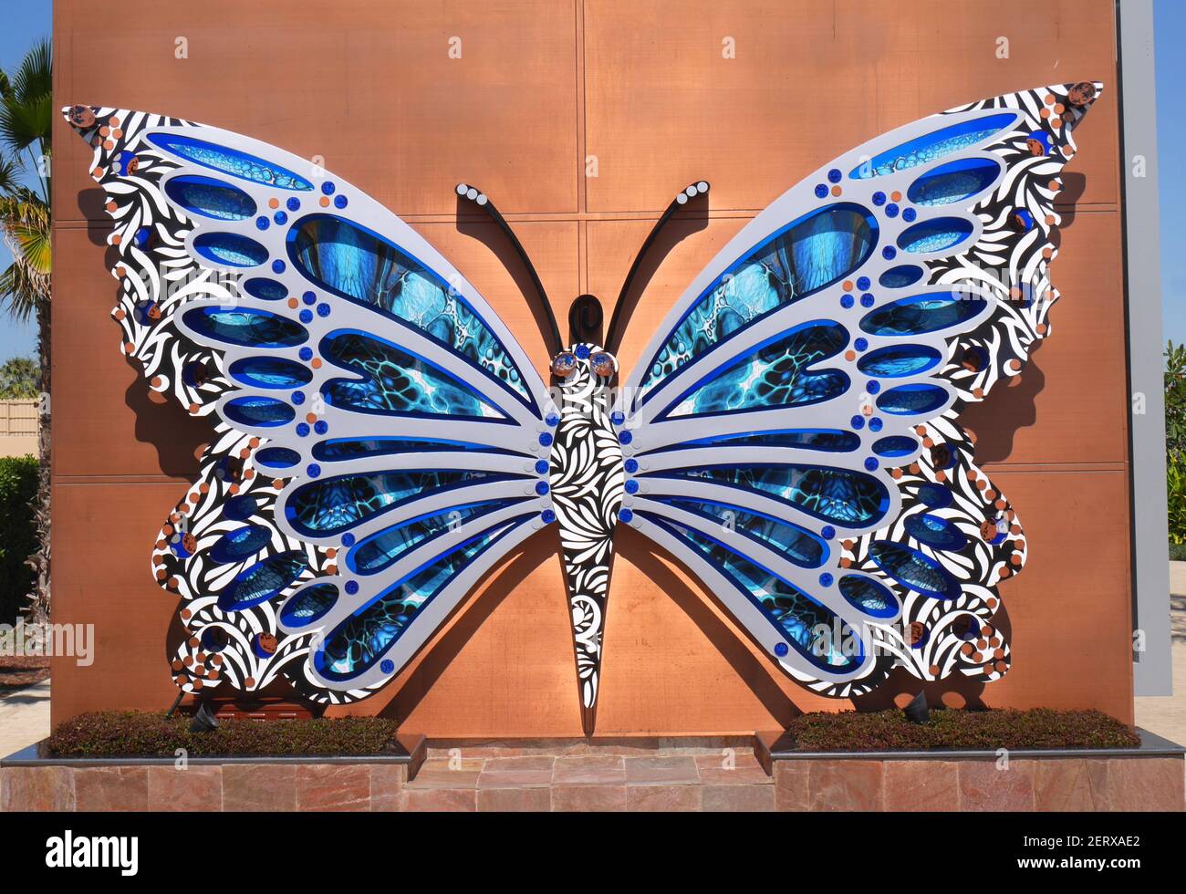 Blue butterfly artwork, Bahrain Bay, Manama, Kingdom of Bahrain Stock ...