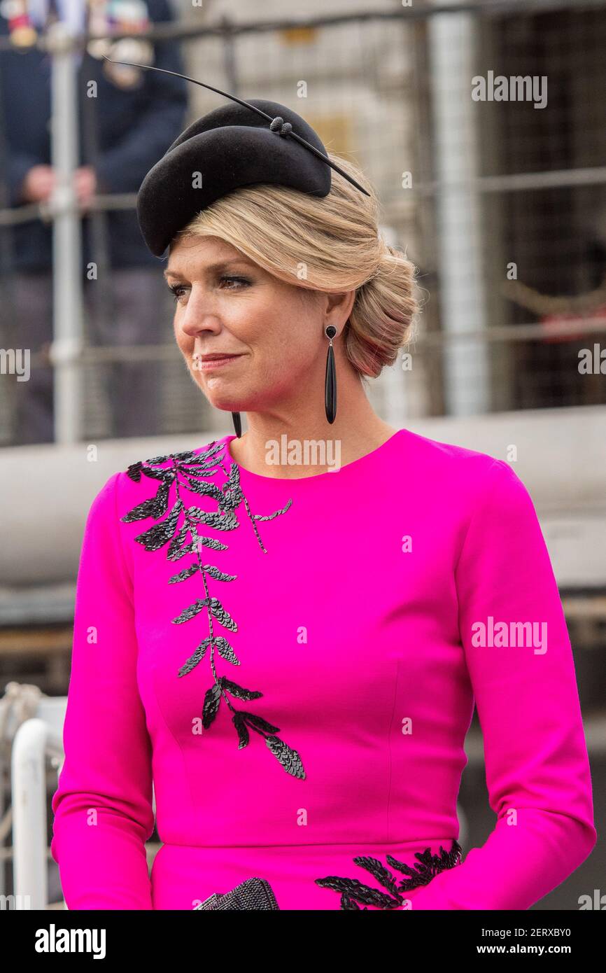 Queen Maxima of the Netherlands during a visit to HMS Belfast and HMS ...