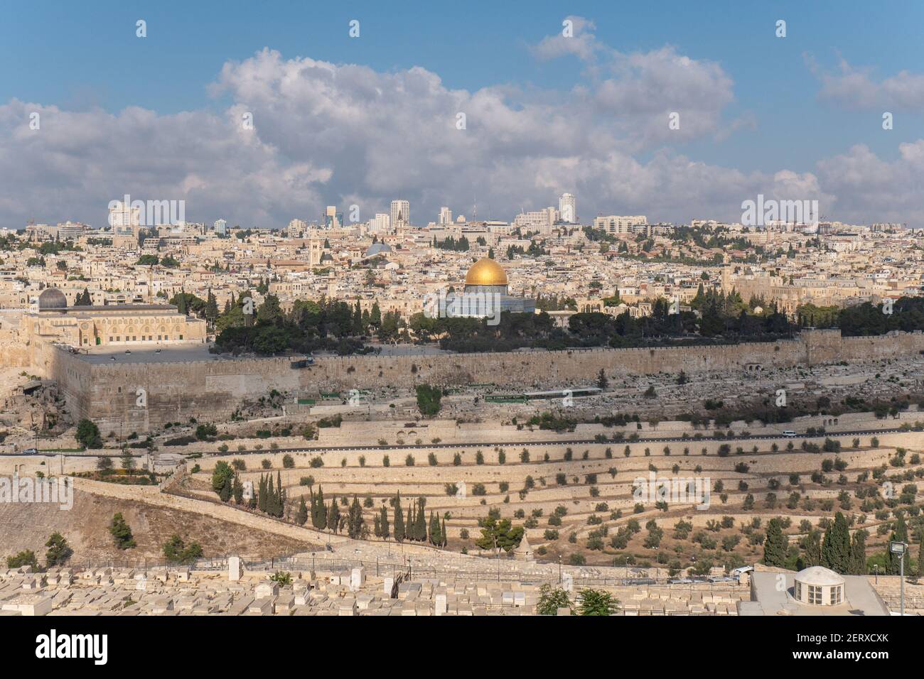 Panoramic view to Jerusalem old city from the Mount of Olives, Israel ...