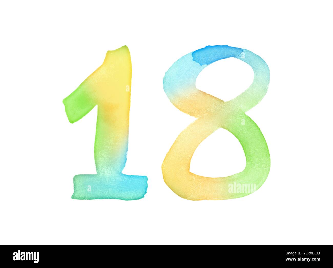 Watercolor numbers, hand-drawn by brush. Multicolor vintage symbol ...