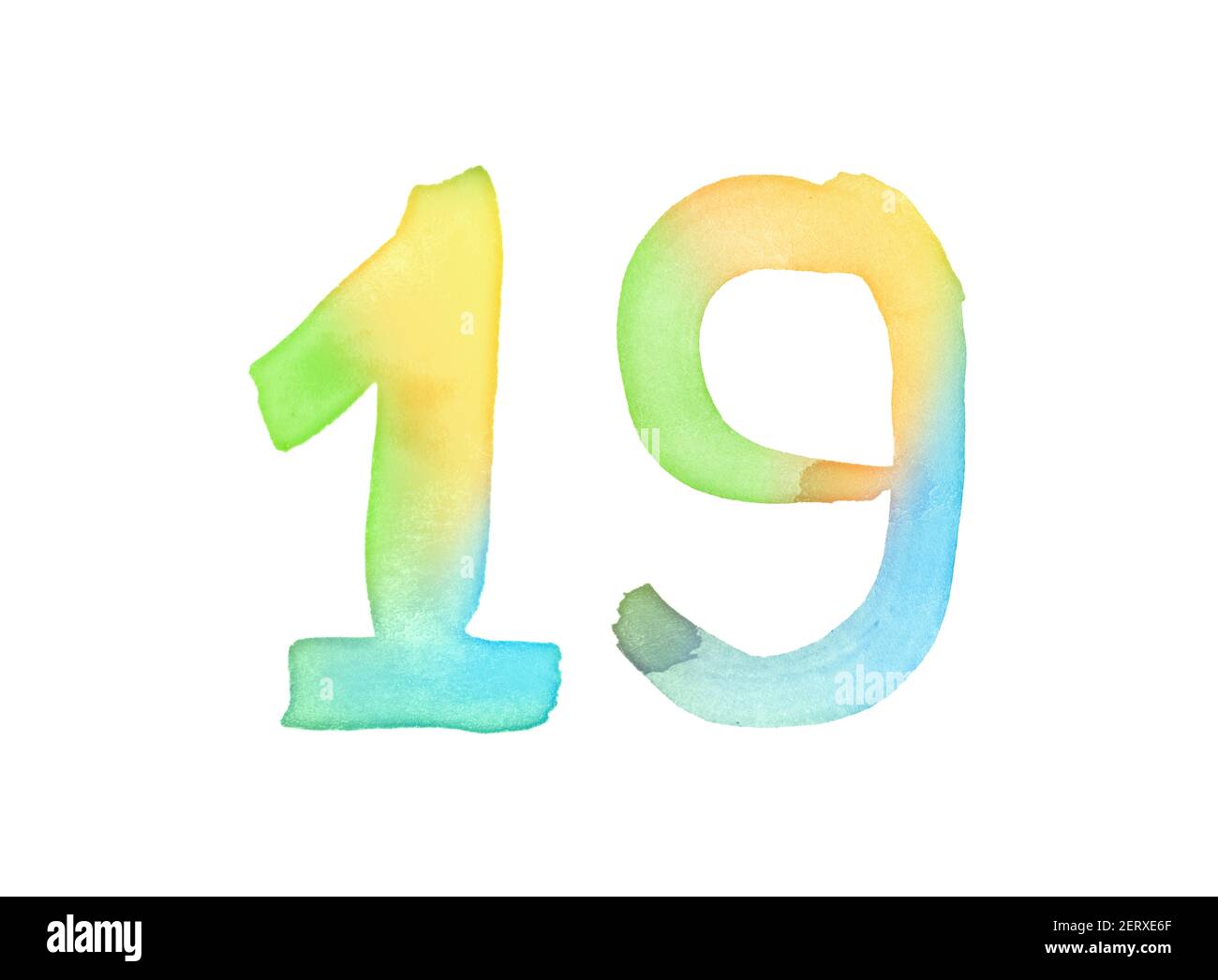 Watercolor numbers, hand-drawn by brush. Multicolor vintage symbol ...