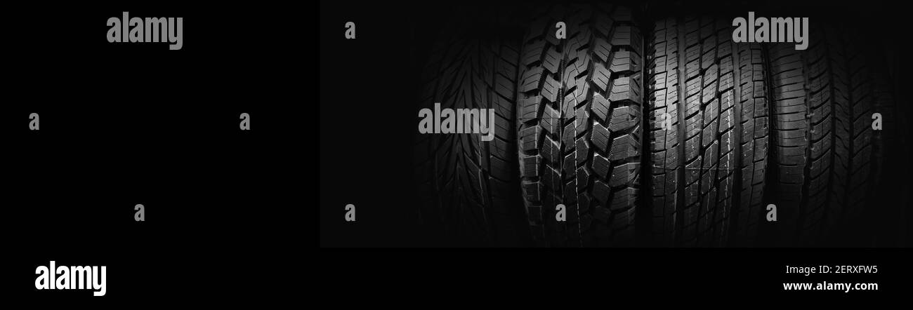 Car tires on black background, free space on left side for text Stock ...