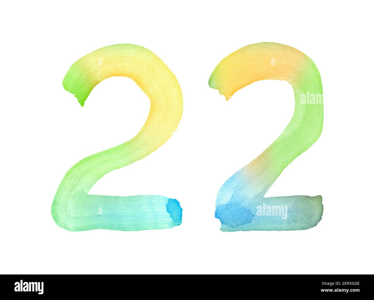 Watercolor numbers, hand-drawn by brush. Multicolor vintage symbol ...