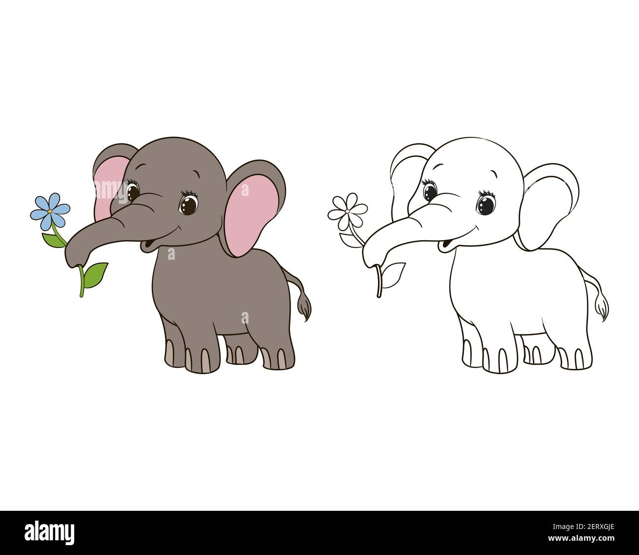 Mom And Baby Elephant Holding Tail Drawing