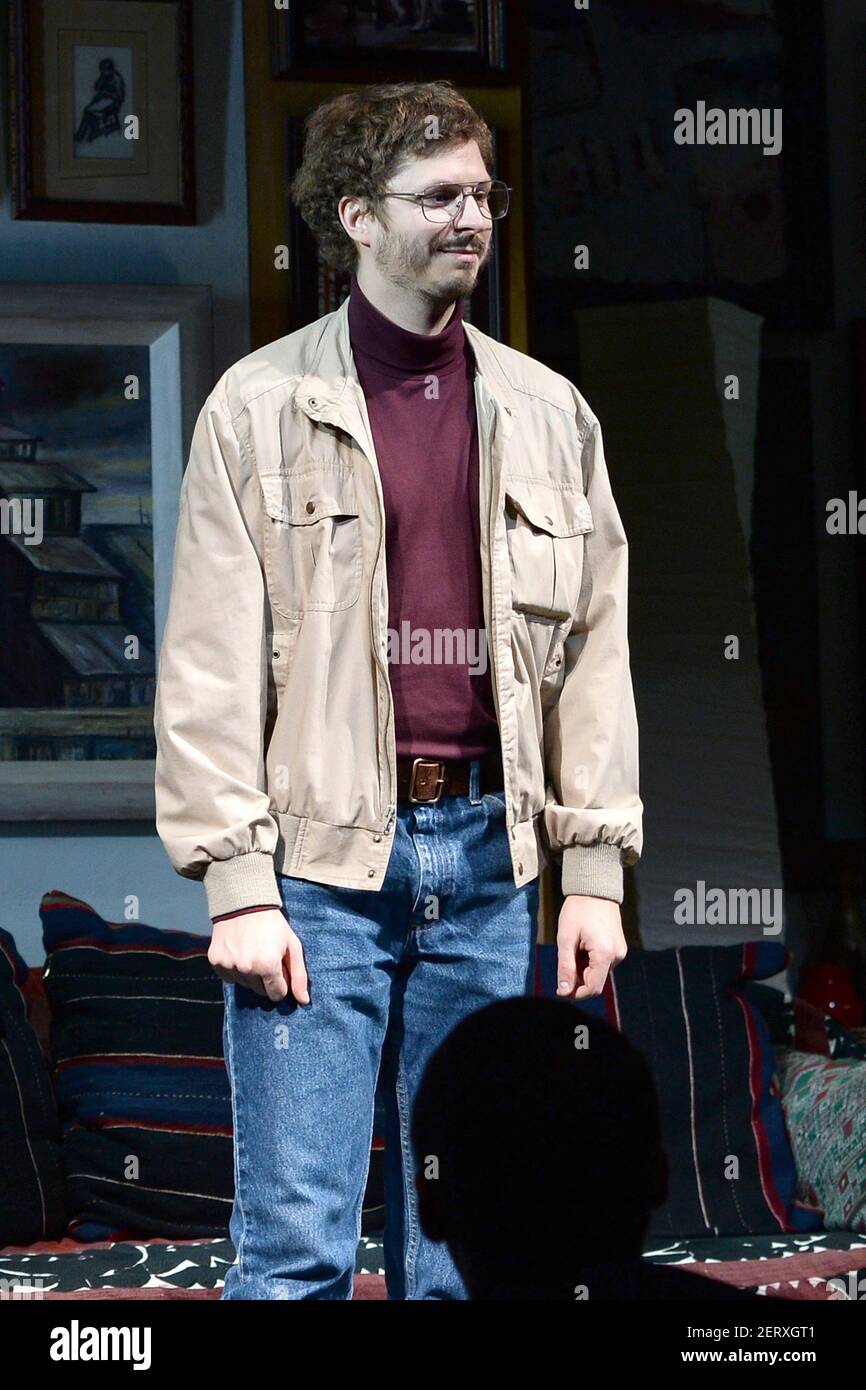 Michael Cera stands on stage during curtain call after his opening ...