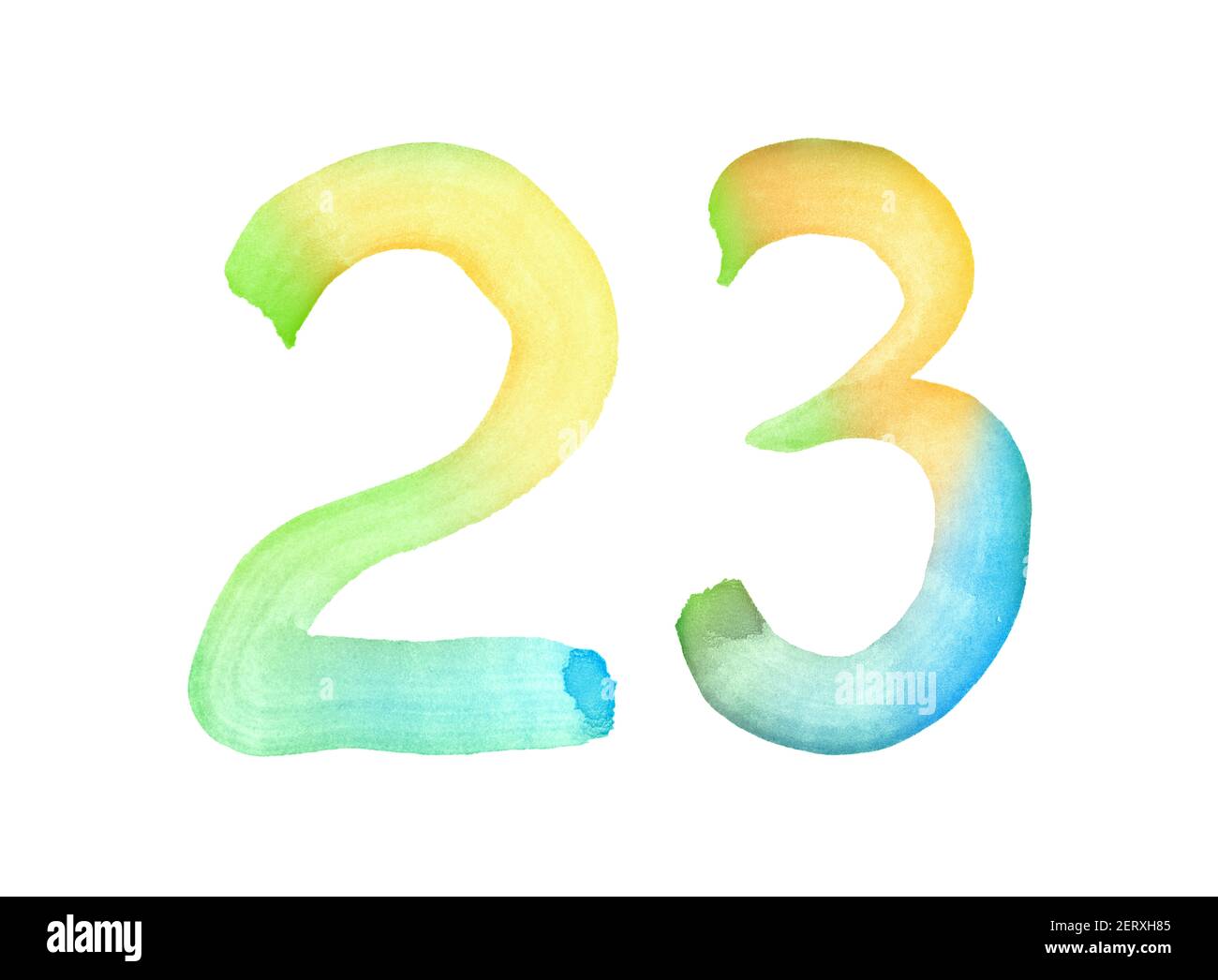 Watercolor numbers, hand-drawn by brush. Multicolor vintage symbol ...
