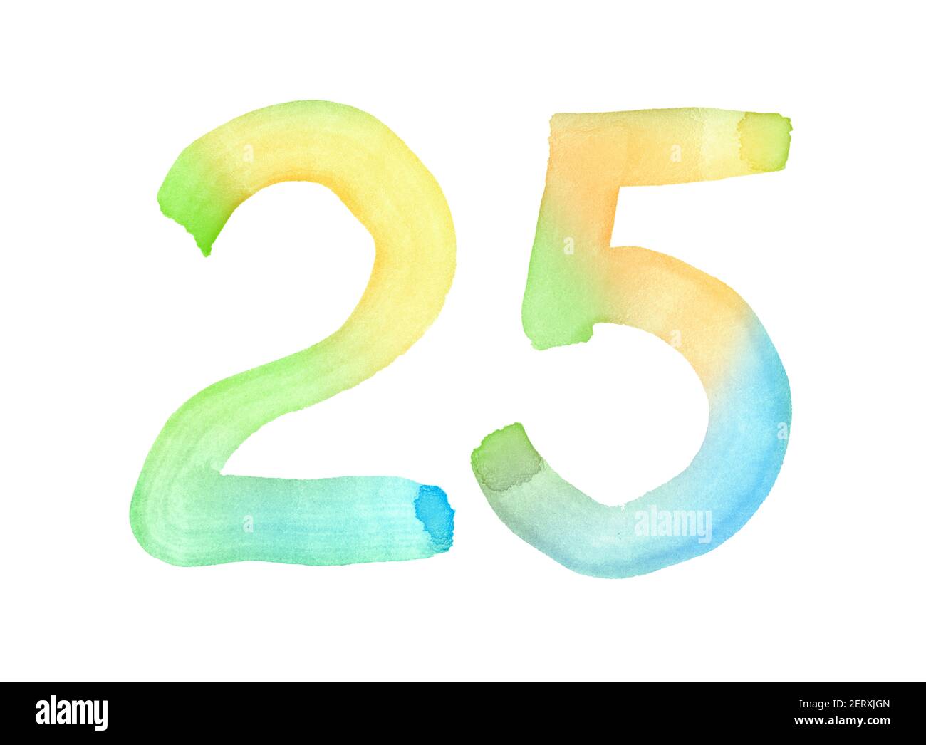 Watercolor numbers, hand-drawn by brush. Multicolor vintage symbol ...