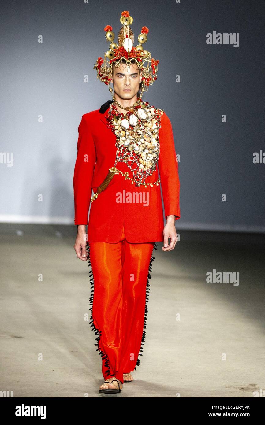 Model walks on the runway during the Victor Hugo Mattos brand fashion ...